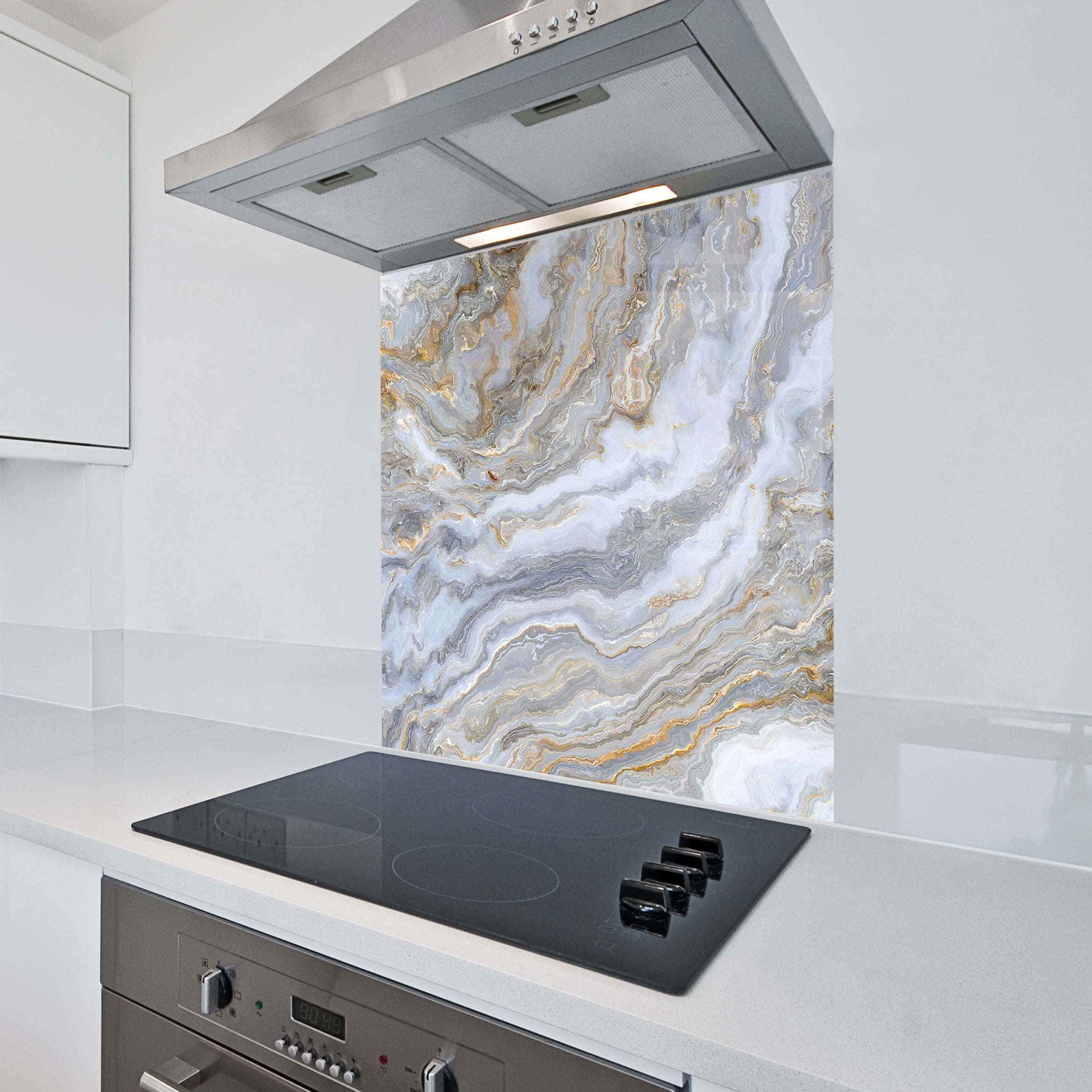 6mm Toughened Printed Kitchen Glass Splashback - Gold Marble — Express ...