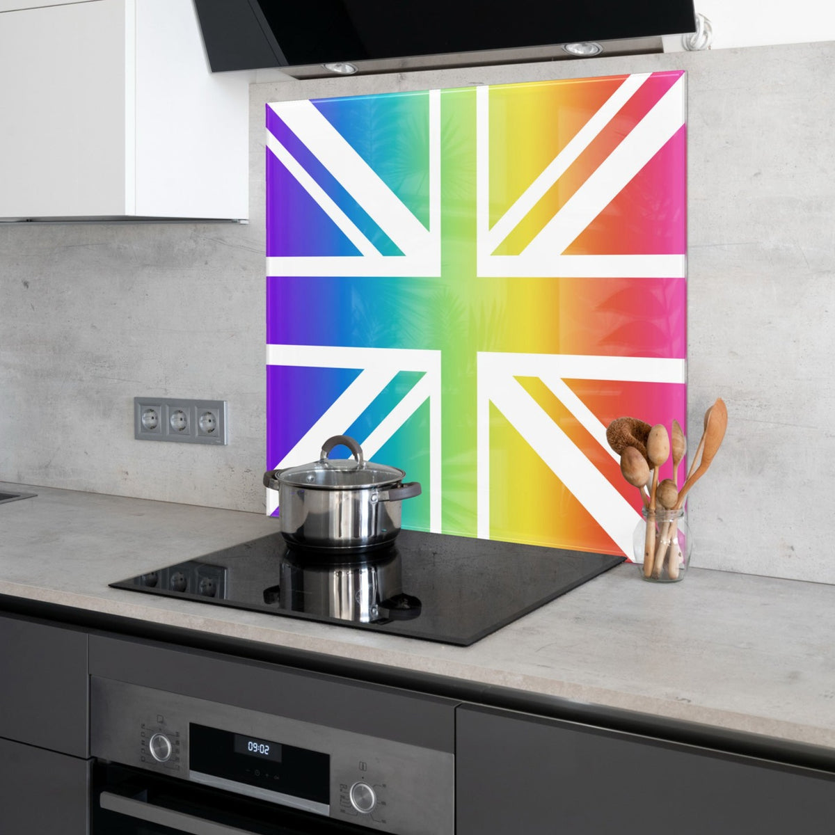 Kitchen Glass Splashback - Rainbow Union Jack — Express Glass Warehouse